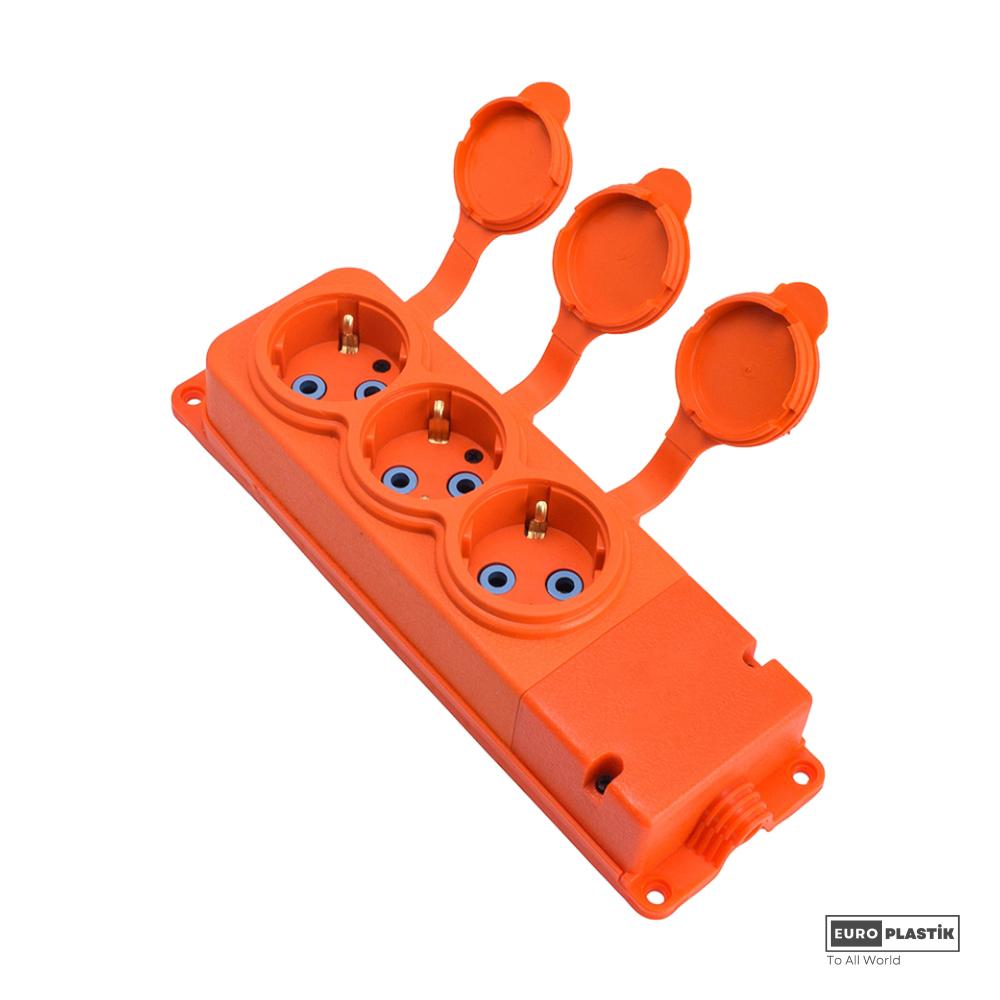 1x16A Monophase Earthed 3 Gangs Socket | EURO Plastik