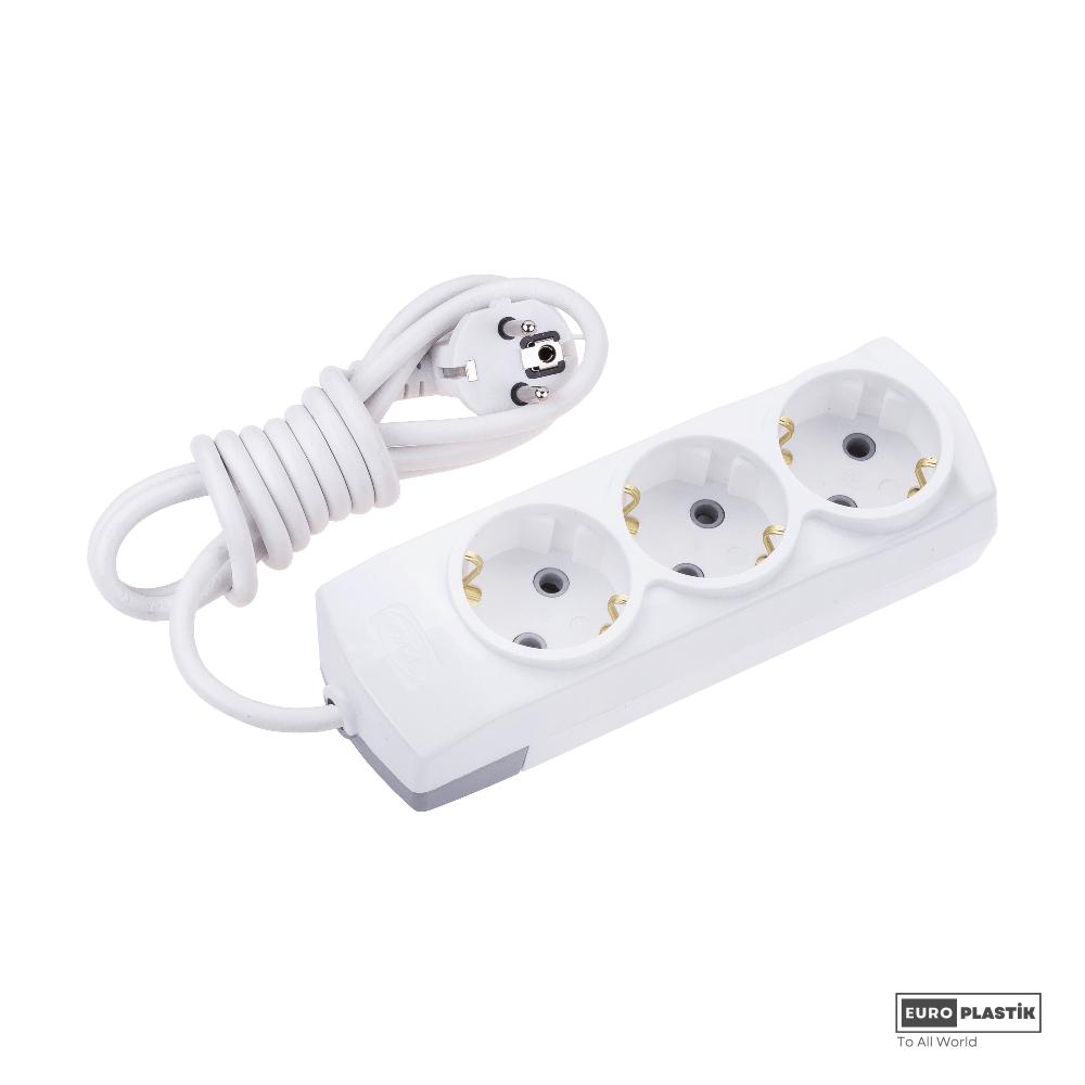 3 Gangs Earthed Group Socket With 5 Meter Cable | EURO Plastik