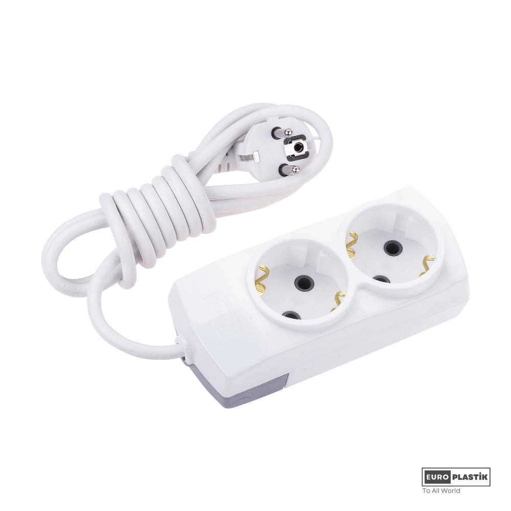 2 Gangs Earthed Group Socket With 2 Meter Cable | EURO Plastik