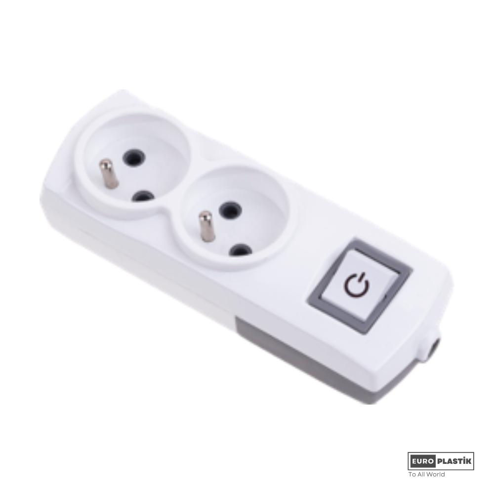2 Gangs Pin Earthed Group Socket with Switch (No-Cable) | EURO Plastik