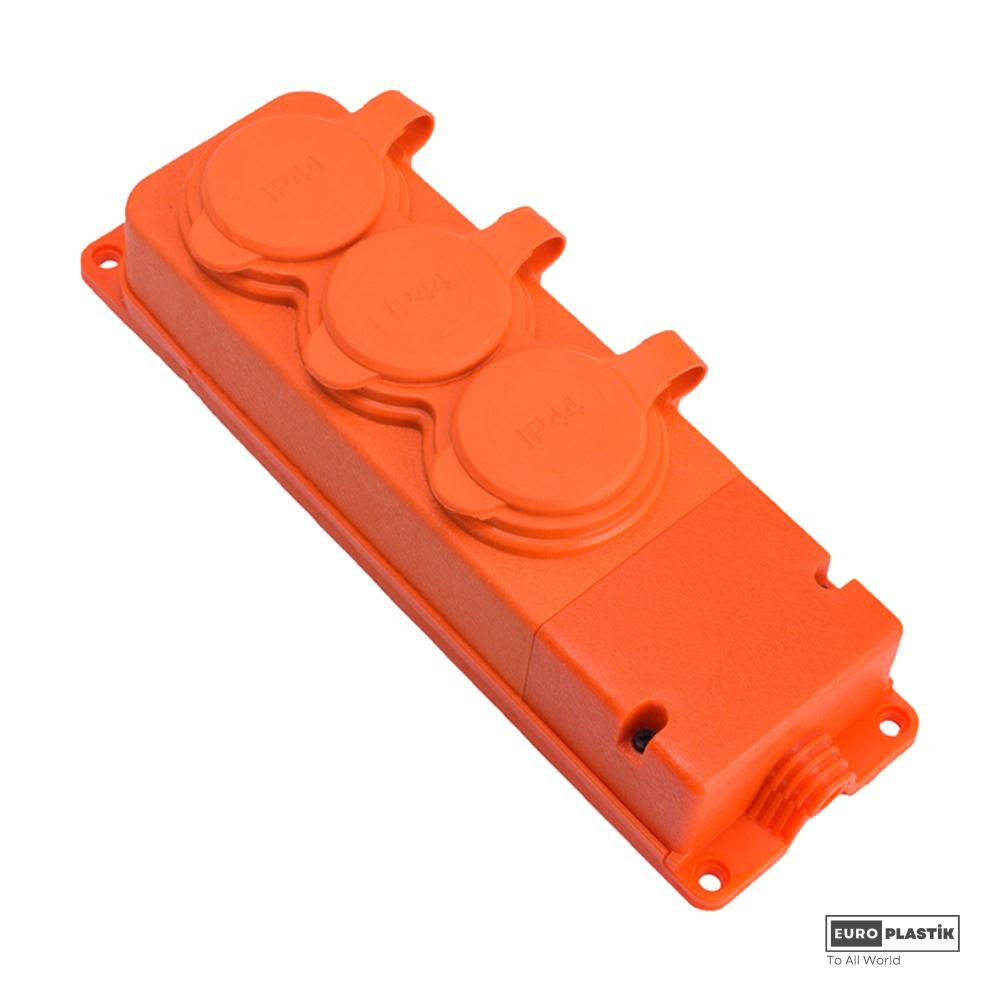 1x16A Monophase Earthed 3 Gangs Socket | EURO Plastik